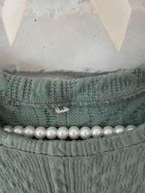 SHEIN | Tops | Shein Sage Green Cable Knit Puffsleeve Sweater Top ...